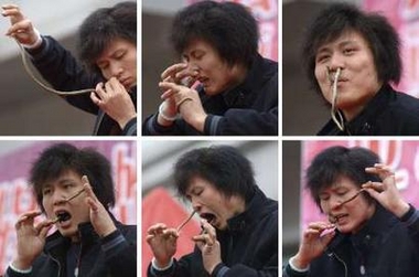 Snake-through-nose stunt in Hefei