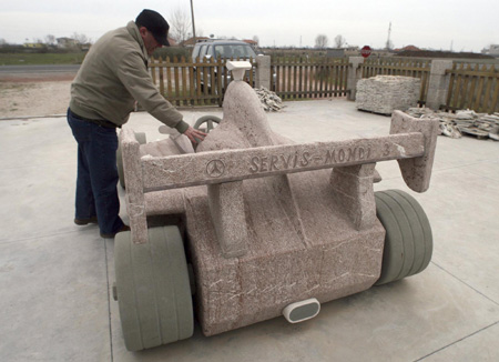 McLaren-Mercedes racing car carved in stone