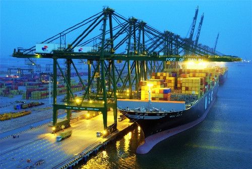 Night scene of container terminal
